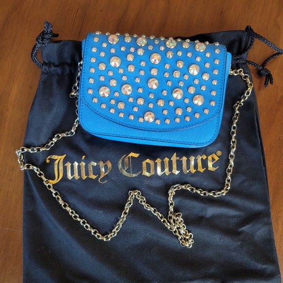 Juicy Couture | Bags | Juicy Couture Blue Rhinestone Purse With Gold ...